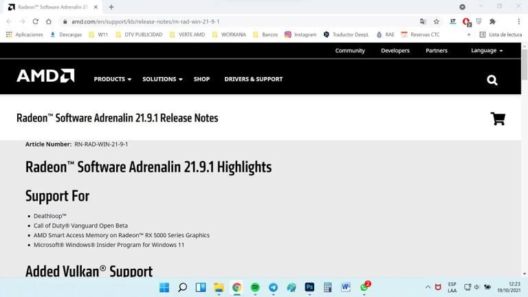 Descargar drivers AMD Radeon para Windows 11