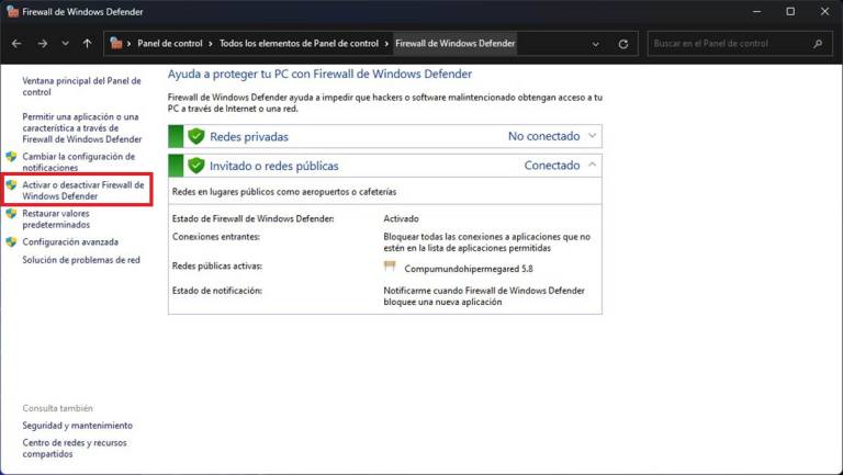 Cómo activar o desactivar el Firewall en Windows 11