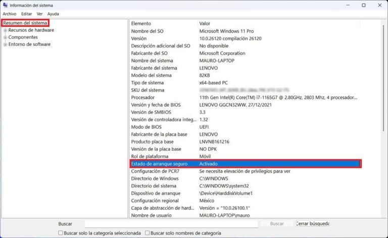 Cómo saber si el Secure Boot está activado en Windows 11
